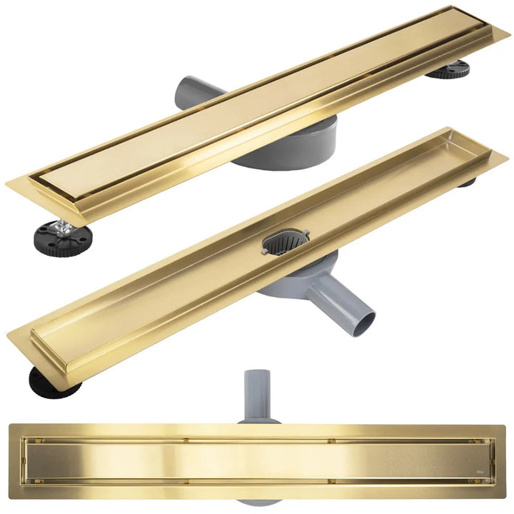 Brushed Gold Linear Shower Drain | Elegant Bathroom Drain Brushed Gold Linear Shower Drain | Elegant Bathroom Drain