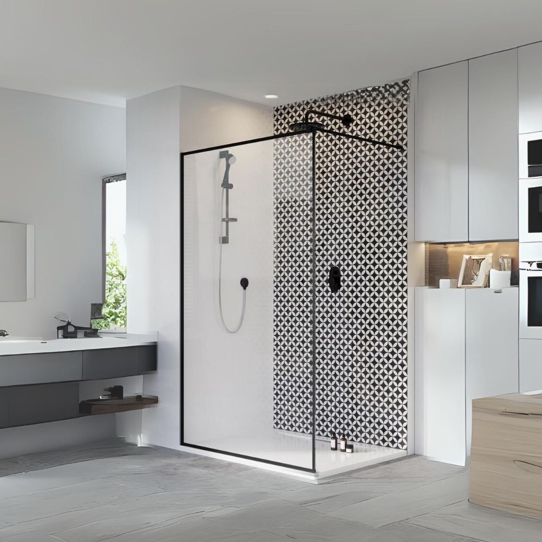 Modo Black Frame Walk In Shower Screen – Bathroom Store Ireland